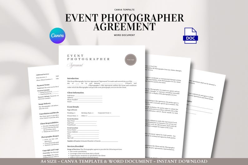 Event Photographer Contract Template Client Intake Form Photo Delivery ...