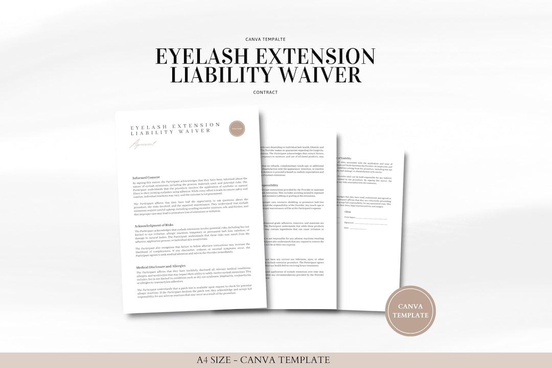 Eyelash Extension Liability Waiver Canva Template | Lash Consent Form ...