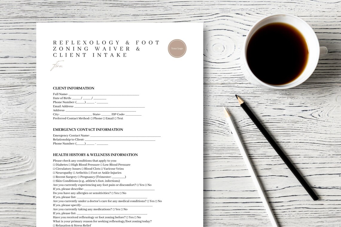 Reflexology & Foot Zoning Liability Waiver Canva Template | Client Intake Form | Holistic ...