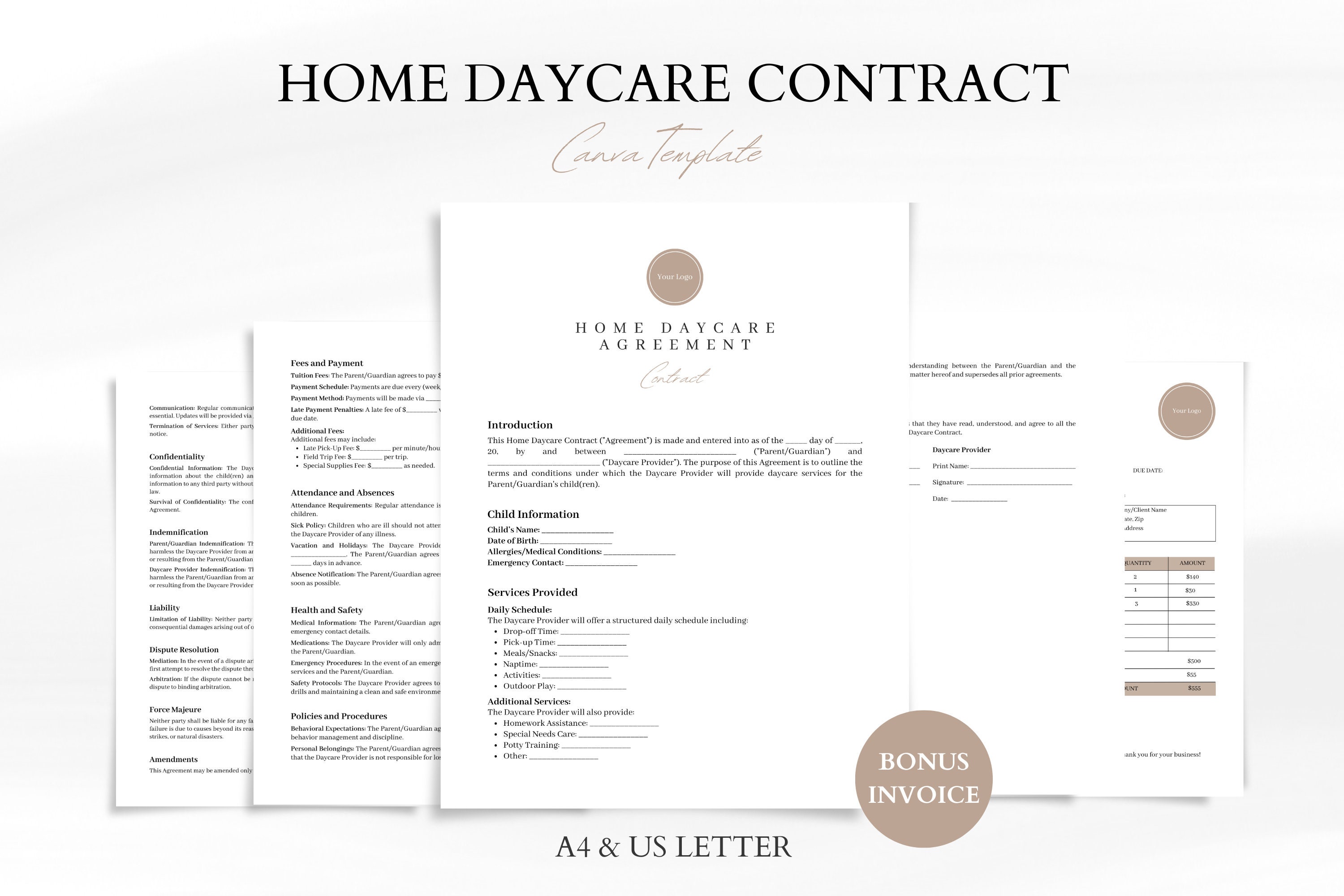 Home Daycare Contract Template Digital Download A4 & US Letter - Etsy