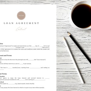 Loan Contract Template Instant Digital Download for Easy, Customizable ...