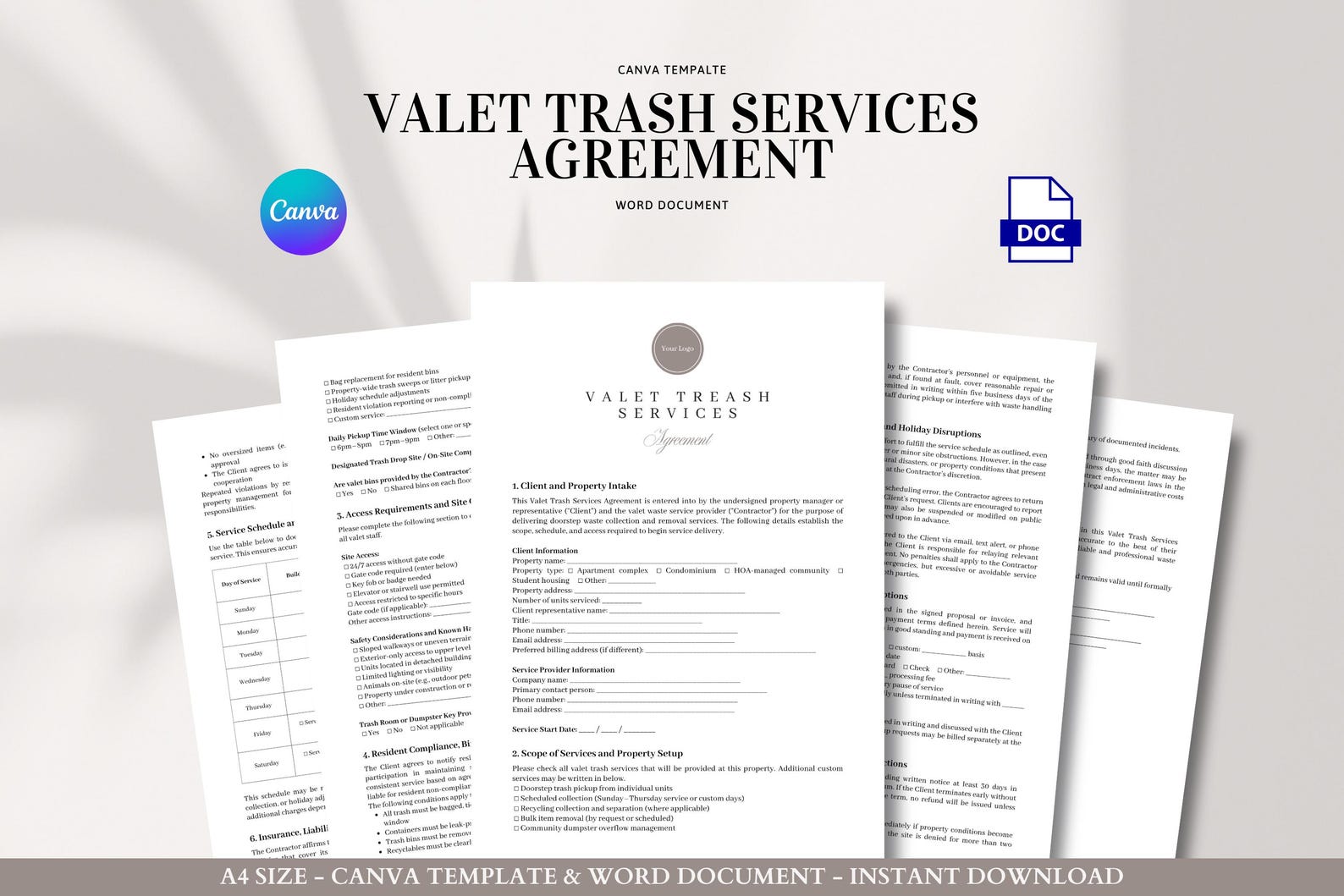 Valet Trash Services Contract Template for Apartment Complexes, Hoas ...