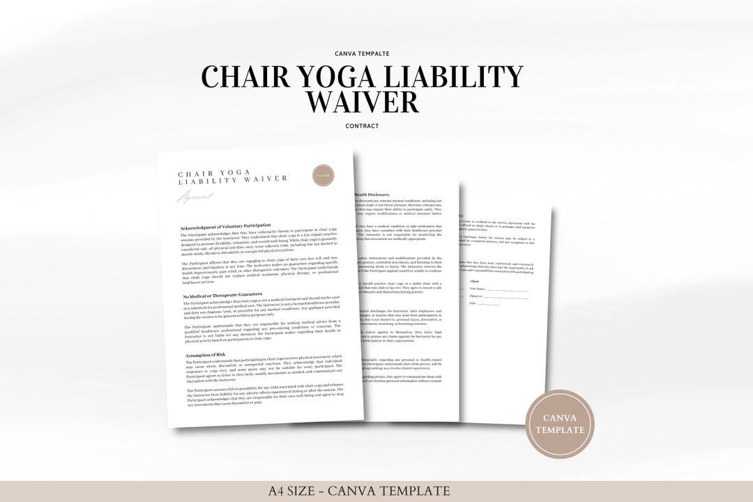 Chair Yoga Liability Waiver Template Canva Gentle Yoga Consent Form ...