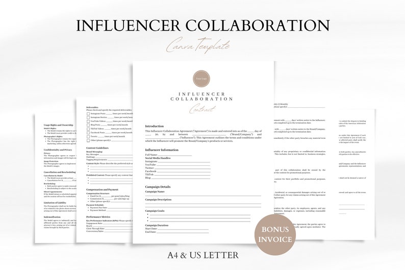 Influencer Collaboration Agreement Template Professional Contract for ...
