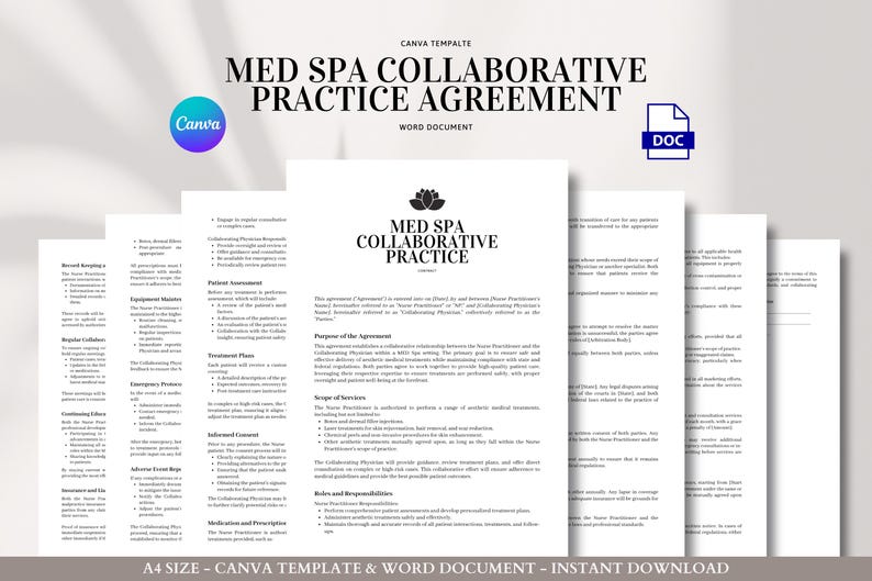 MED Spa Collaborative Practice Agreement Template Canva and Word ...
