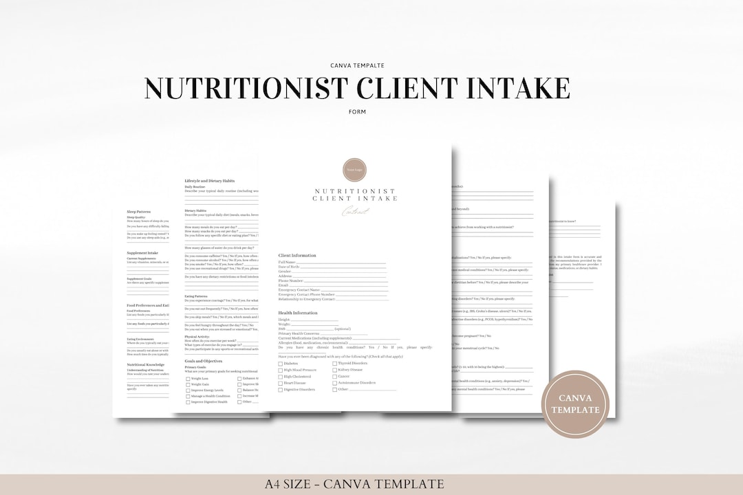 Nutritionist Client Intake Form Professional Template for Nutritional ...