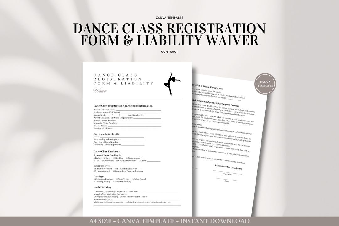 Dance Class Registration Form & Liability Waiver | Editable Canva ...