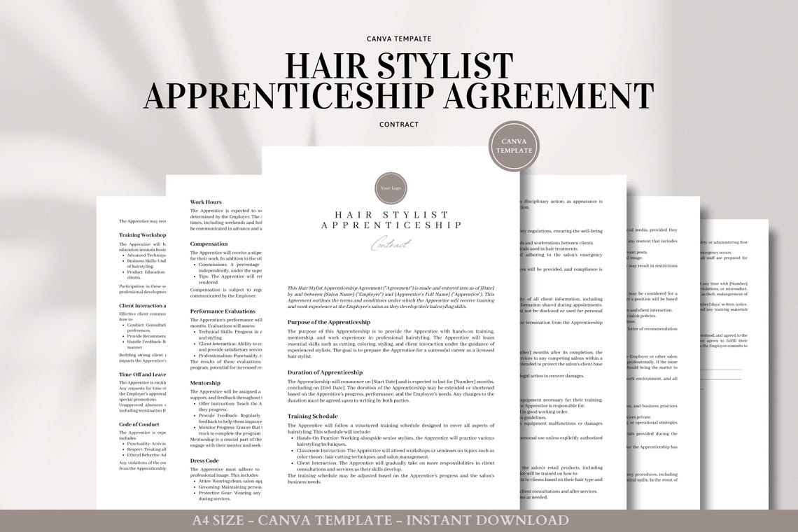 Hair Stylist Apprenticeship Agreement Template | Comprehensive Training ...