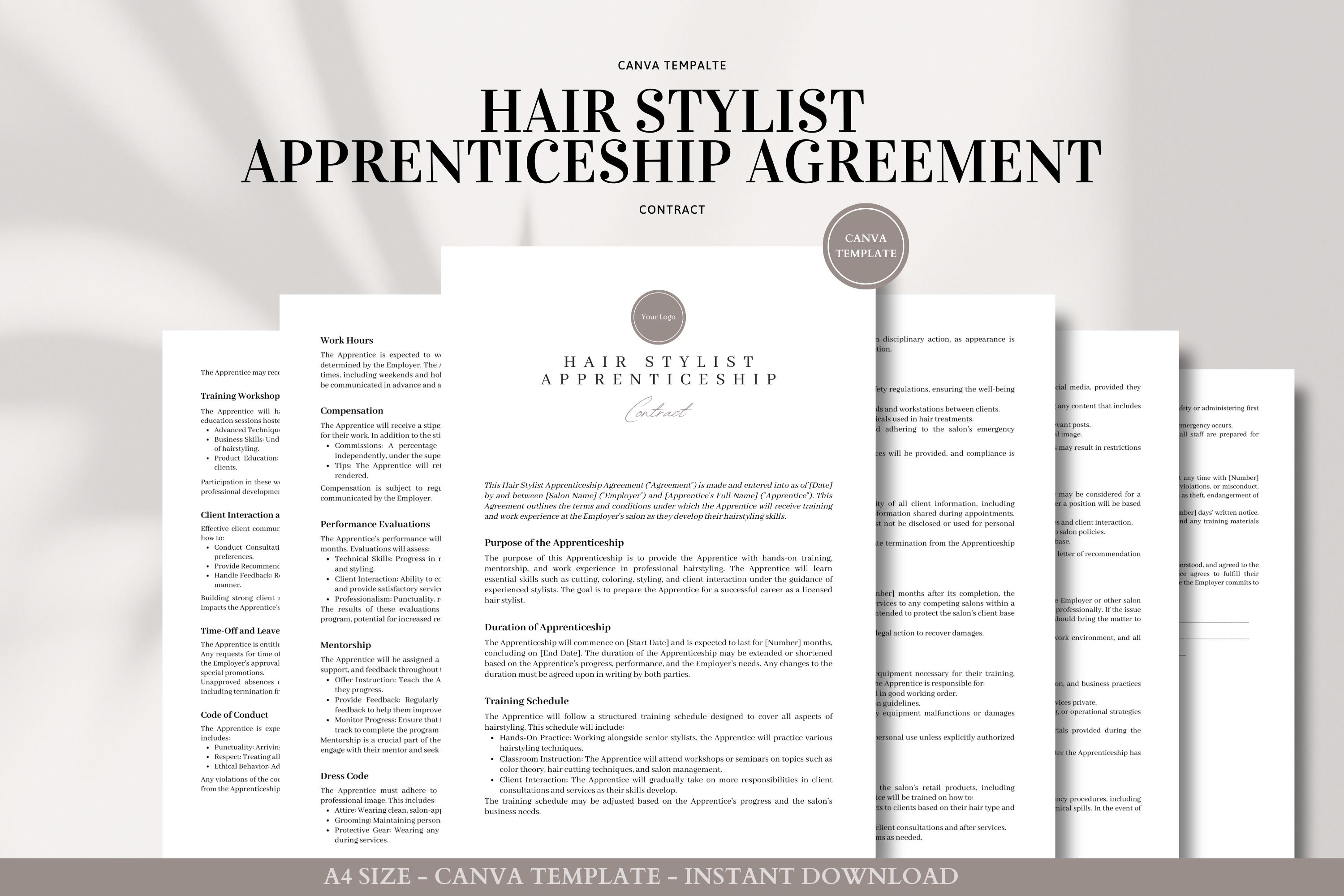 Hair Stylist Apprenticeship Agreement Template | Comprehensive Training ...