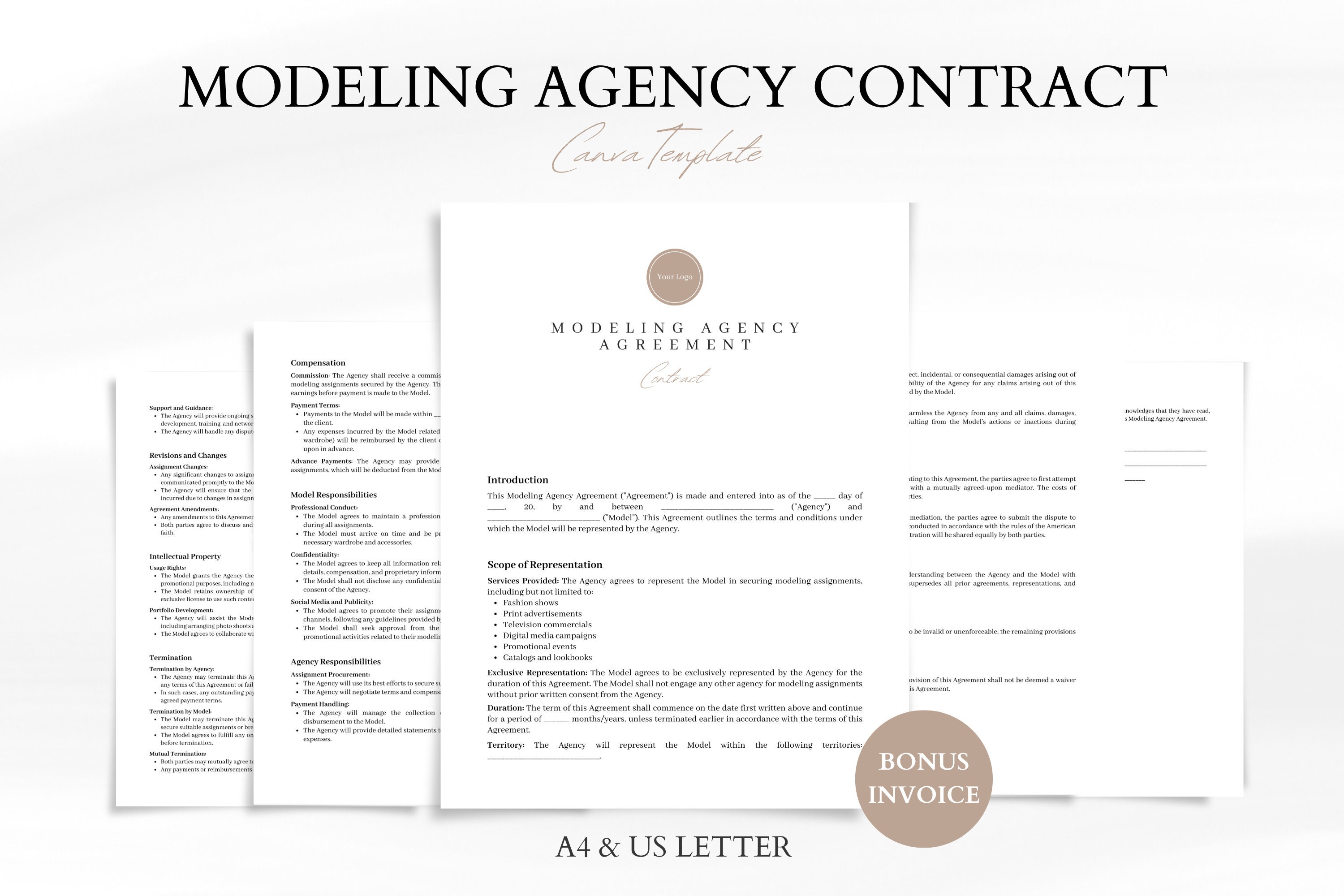Modeling Agency Agreement Template Professional Contract for Models and ...