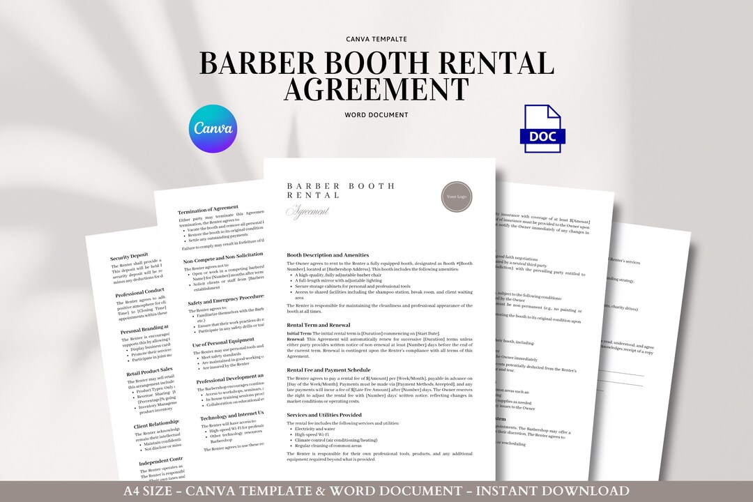 Barber Booth Rental Agreement Template Chair Lease Contract Personal ...