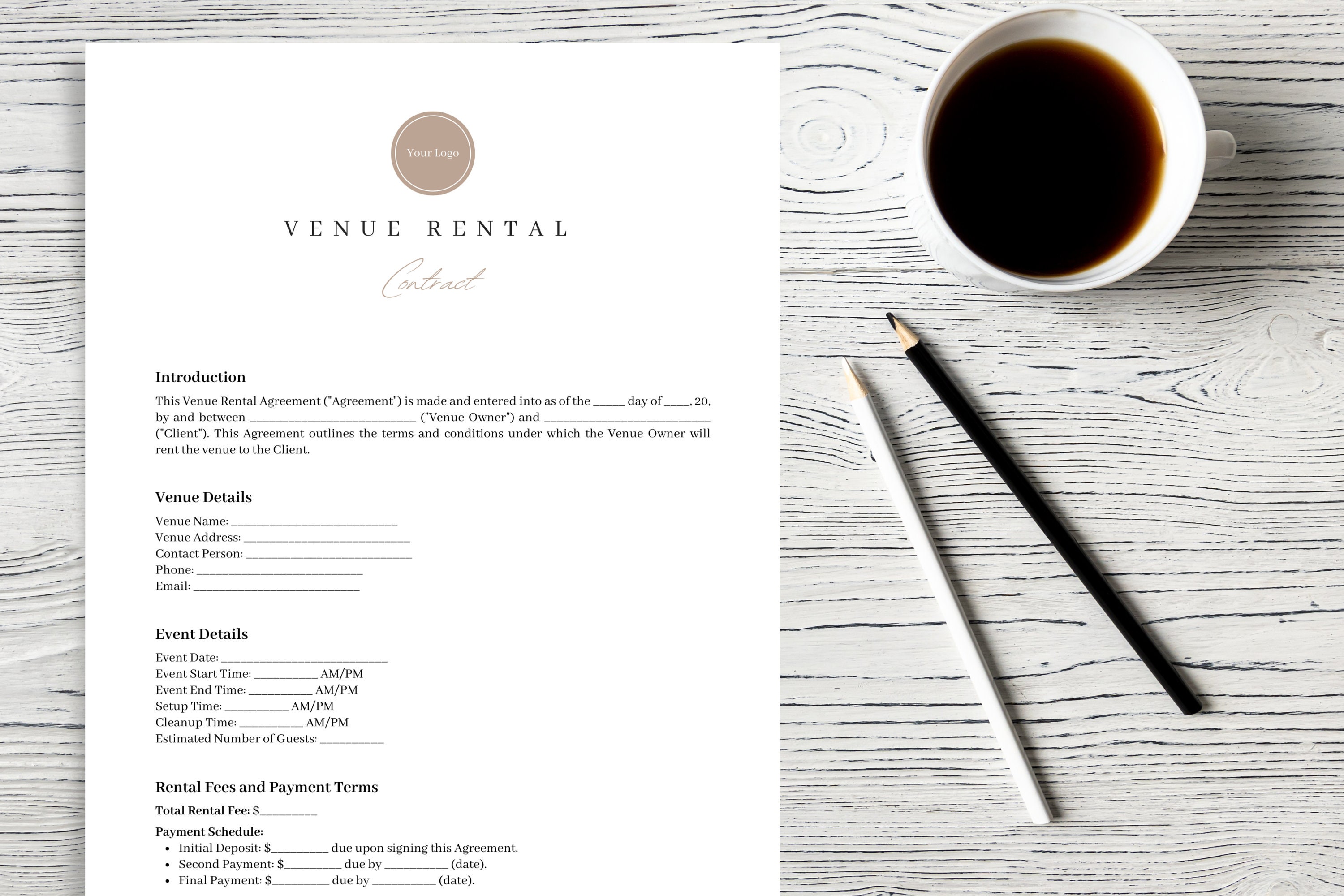 Venue Rental Agreement Template Professional Contract for Event Space ...