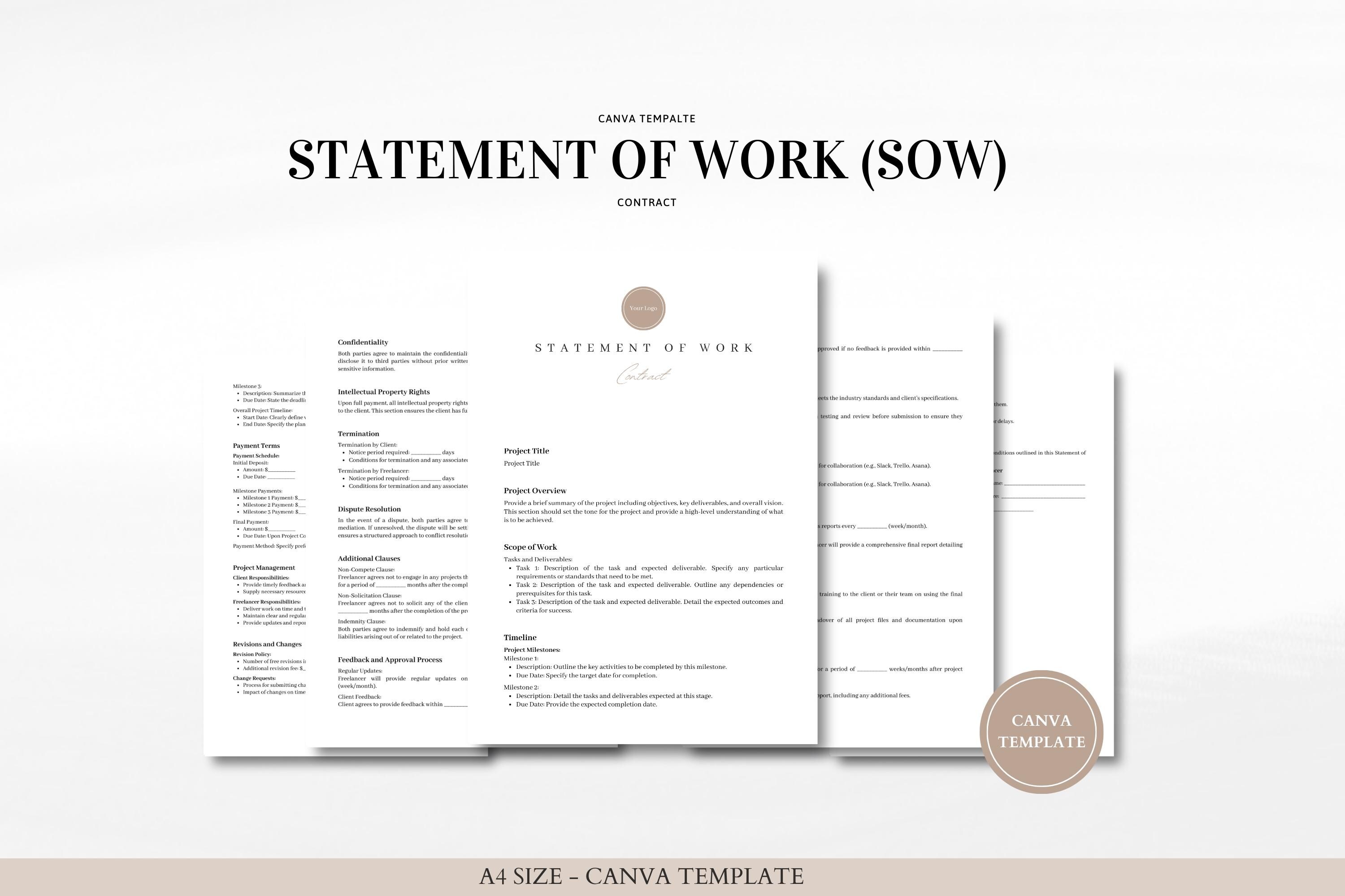 Statement of Work (SOW) Template for Freelancers - Professional and Customizable - Edit in Canva ...
