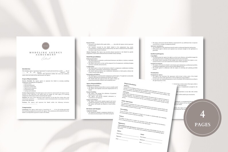 Modeling Agency Agreement Canva Template - Professional Contract for ...
