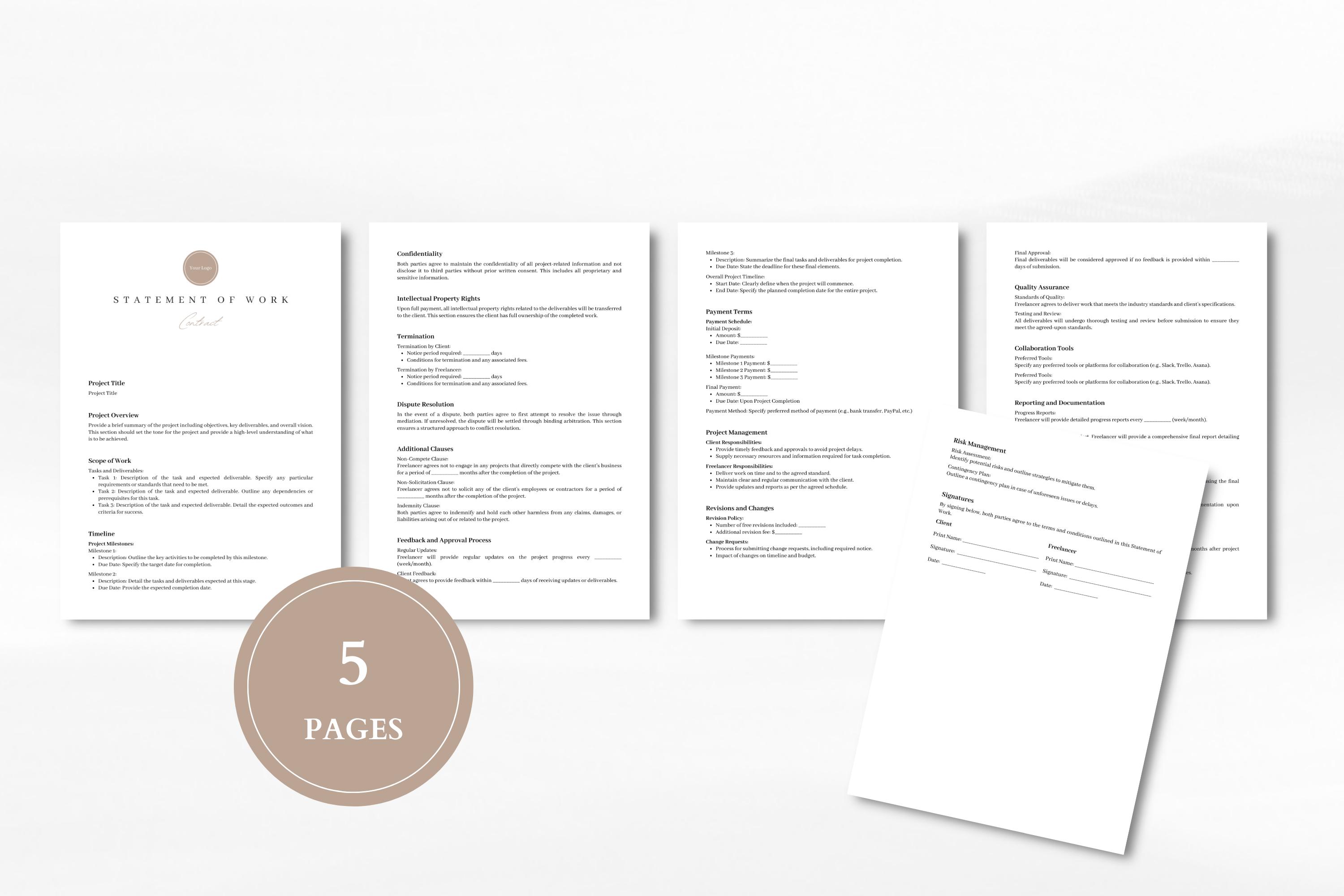 Statement of Work (SOW) Template for Freelancers - Professional and ...