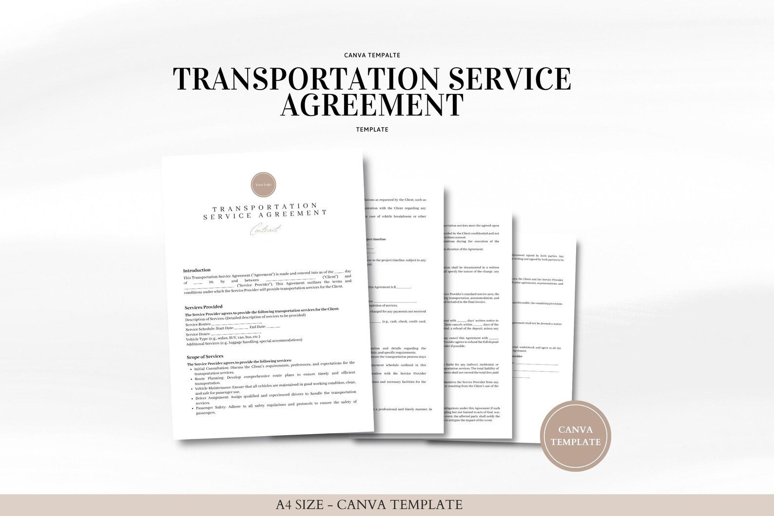 Transportation Service Agreement Template - Professional Contract for ...