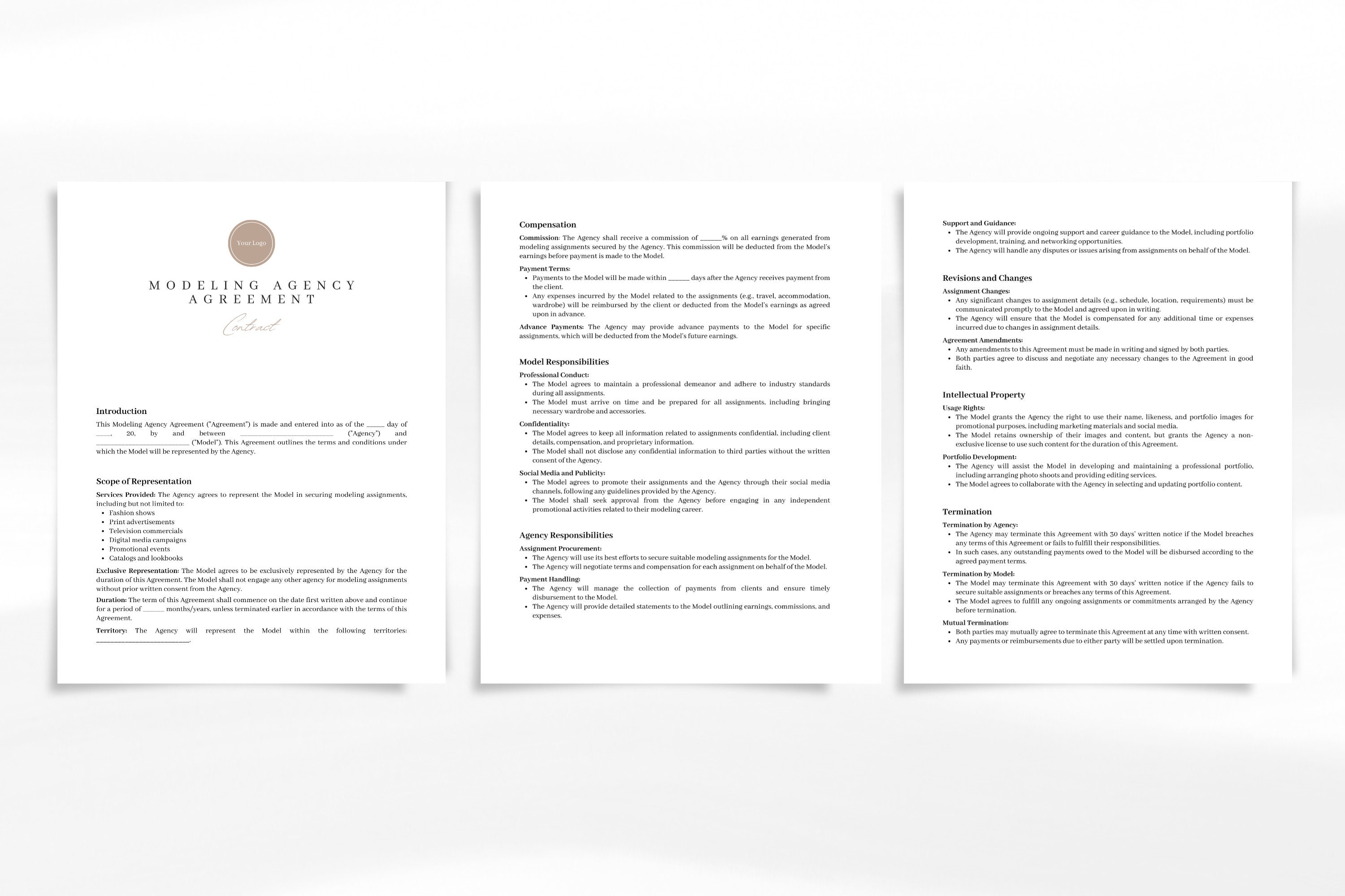 Modeling Agency Agreement Template Professional Contract for Models and ...