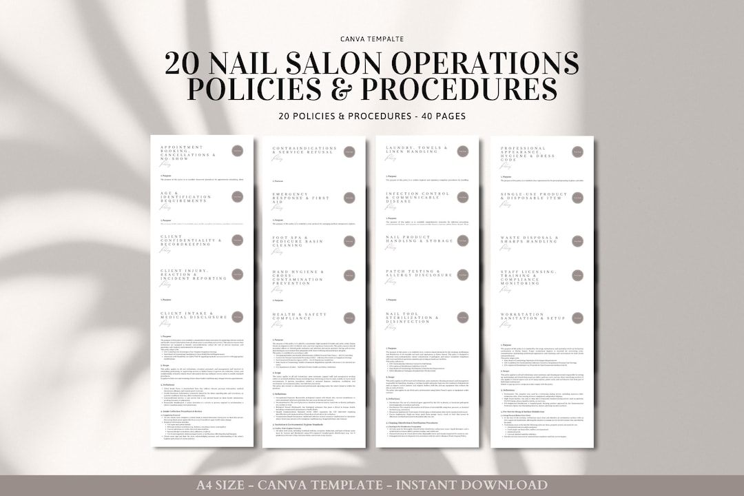 Nail Salon Operations Policies & Procedures Bundle for Staff Compliance ...