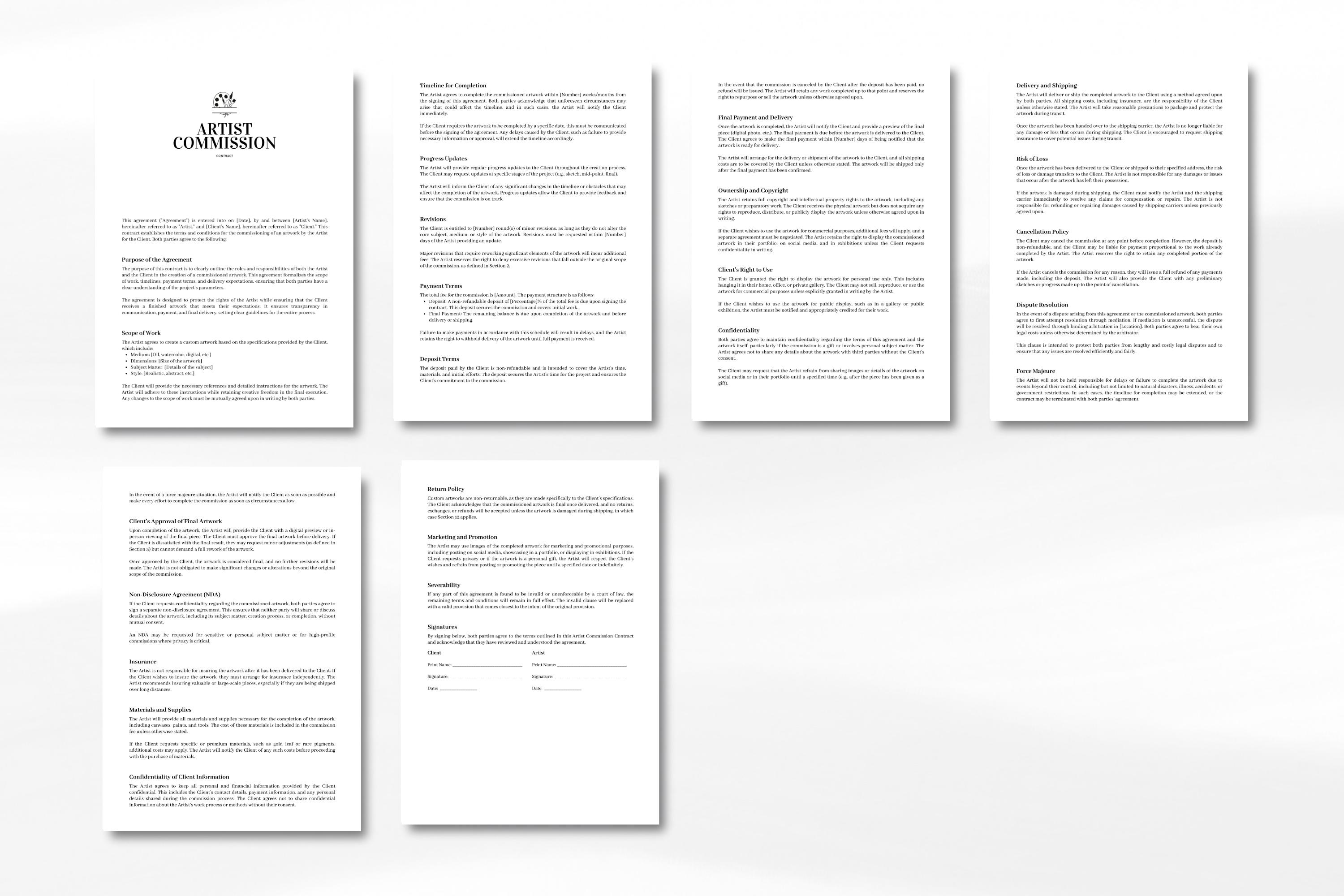 Artist Commission Contract Template Editable Custom Art Agreement Canva ...