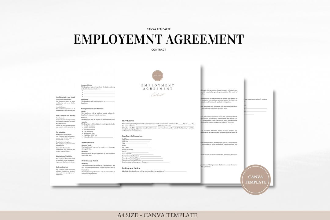 Employment Agreement Canva Template - Professional Contract for ...