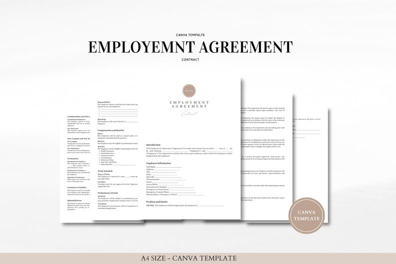 Employment Agreement Canva Template - Professional Contract for ...