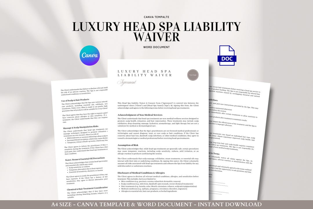 Luxury Head Spa Liability Waiver Template Canva and Word | Editable ...