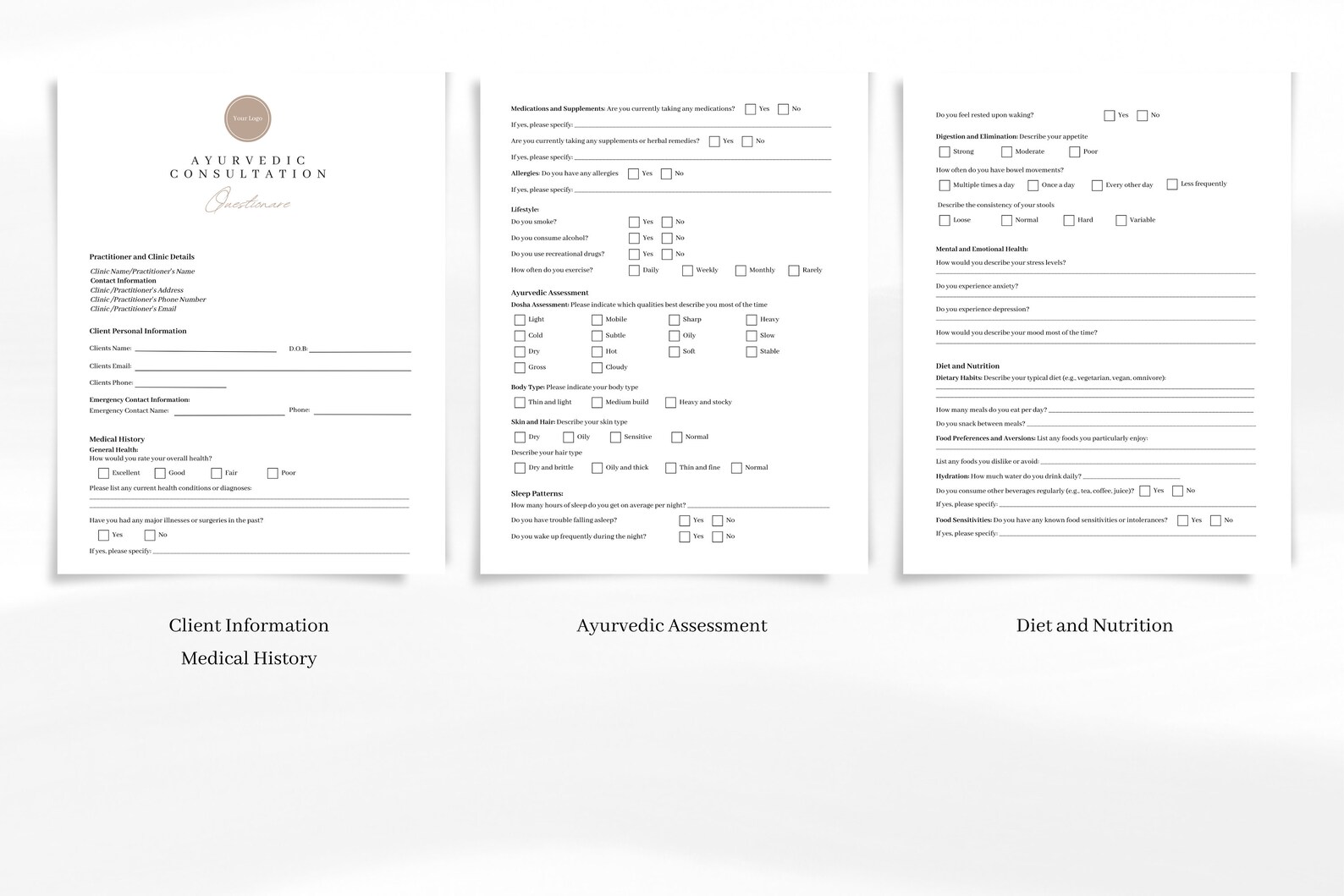 Ayurveda Client Intake Form and Questionnaire Professional Template for ...