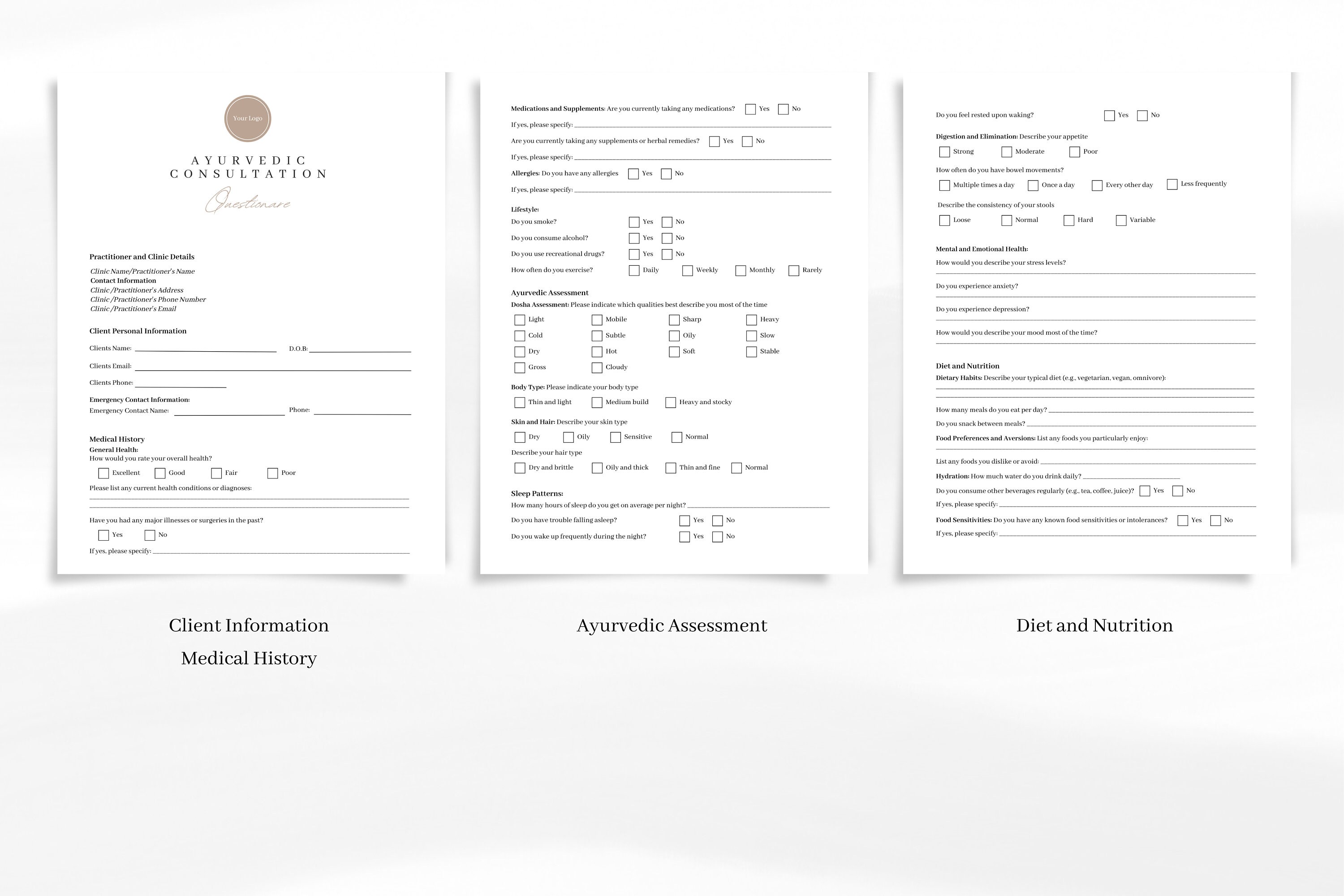 Ayurveda Client Intake Form and Questionnaire Professional Template for ...