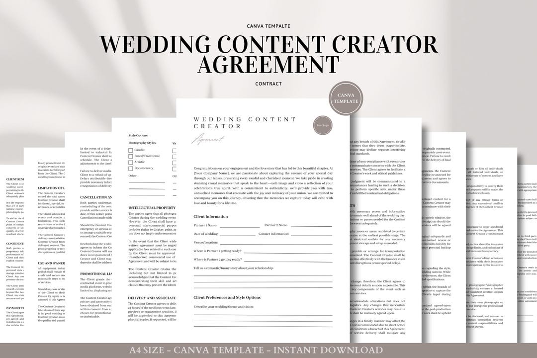 Wedding Content Creator Agreement Canva Template Contract Digital ...