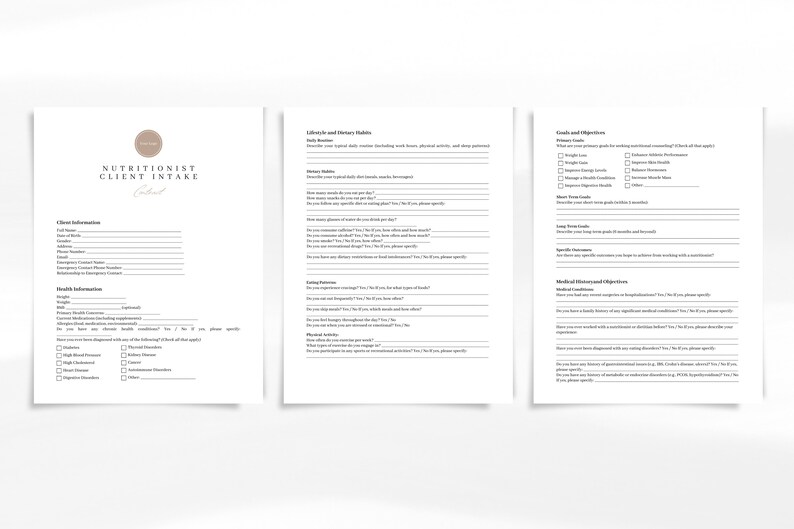 Nutritionist Client Intake Form Professional Template for Nutritional ...
