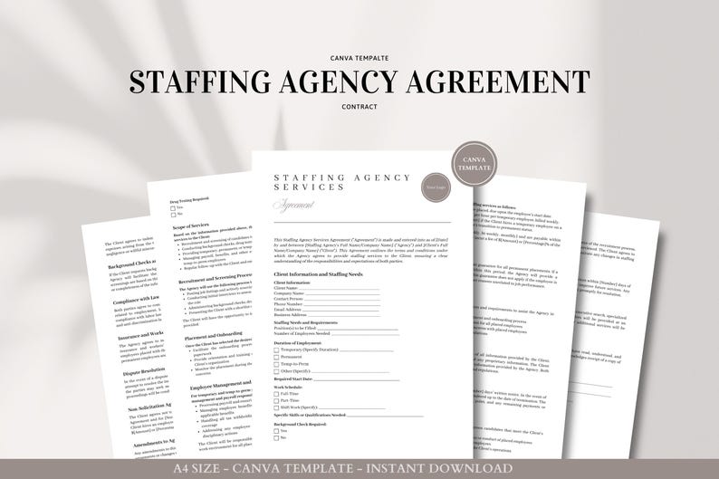 Staffing Agency Contract Template | Editable Canva Template ...
