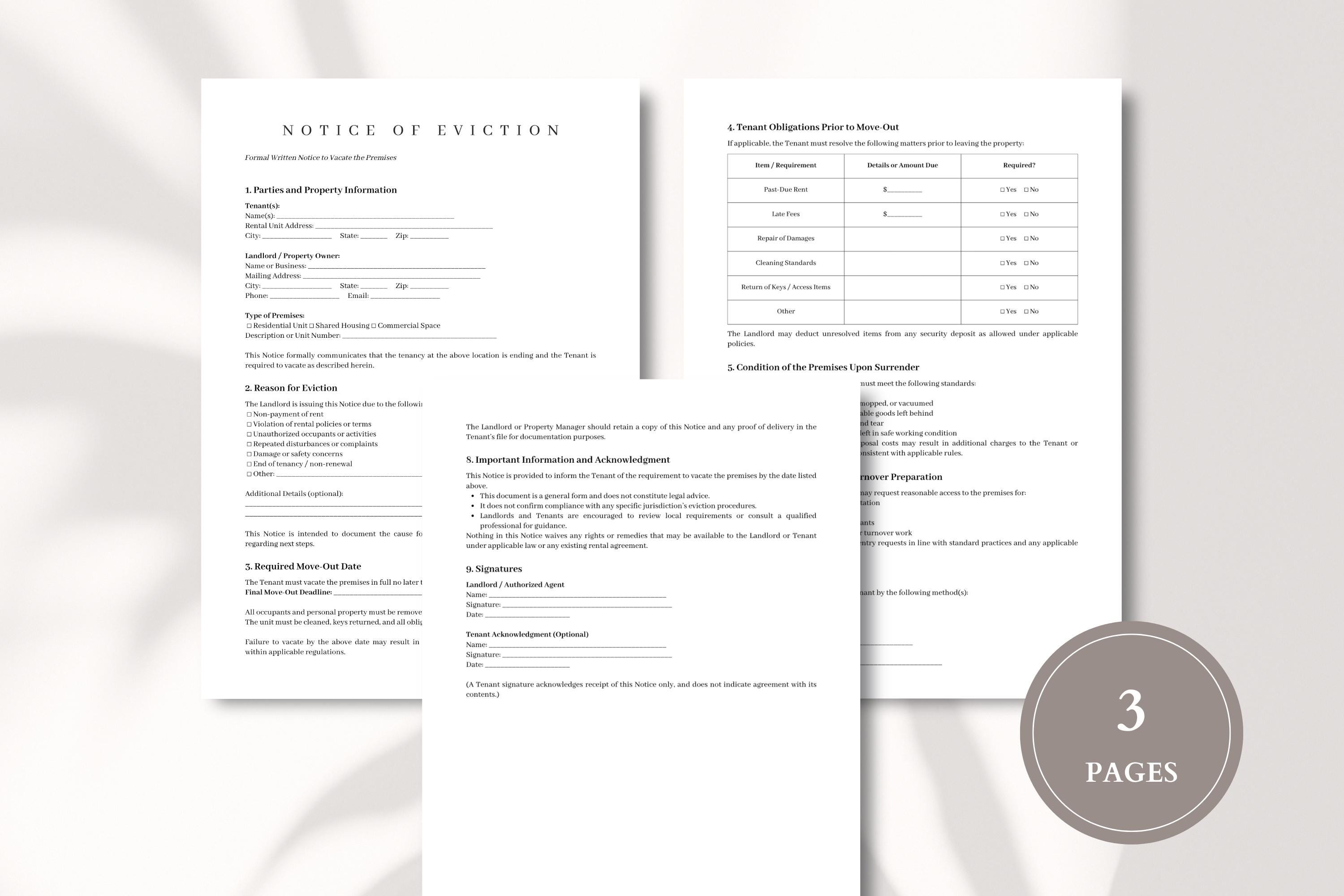 Eviction Notice Template for Landlords, Property Managers Rental Owners ...