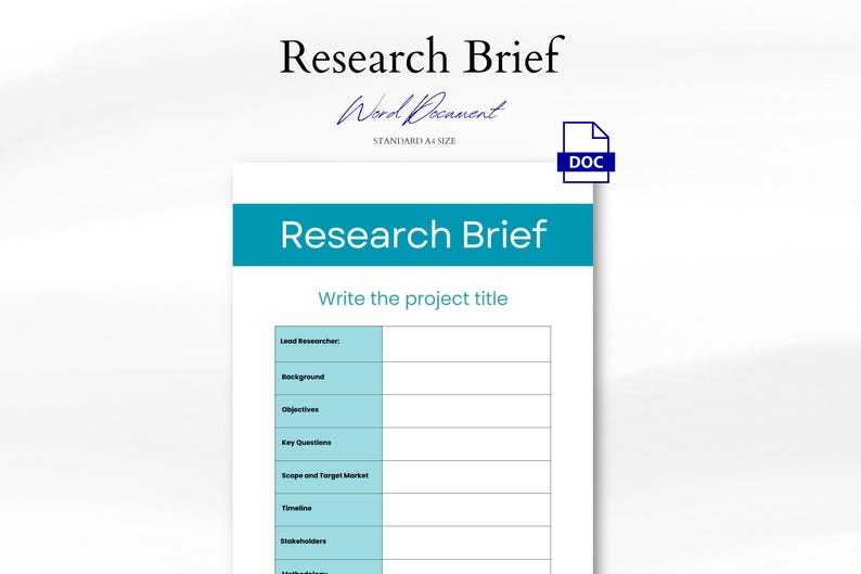 Editable Research Brief Template | Word Document | Professional ...