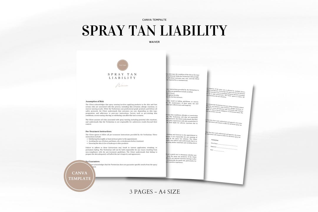 Spray Tan Waiver Template Client Consent & Liability Form for Tanning ...