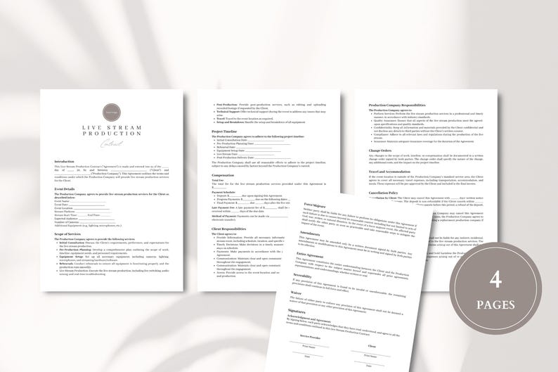 Plantilla de Canva para contrato de producción de transmisiones en vivo ...