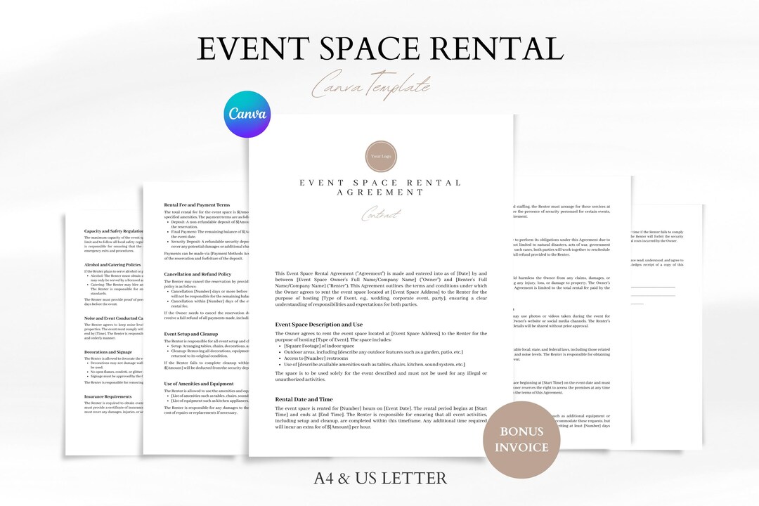 Event Space Rental Agreement Template Editable Canva Template ...
