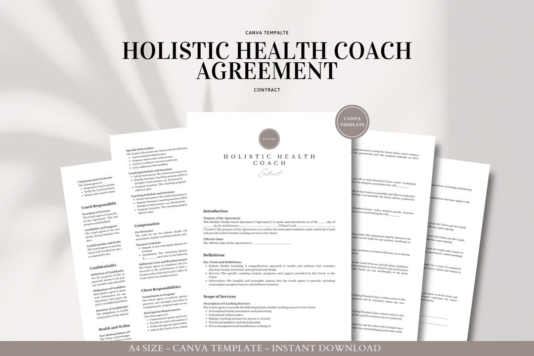 Plantilla Canva para contrato de coach de salud holística: profesional ...