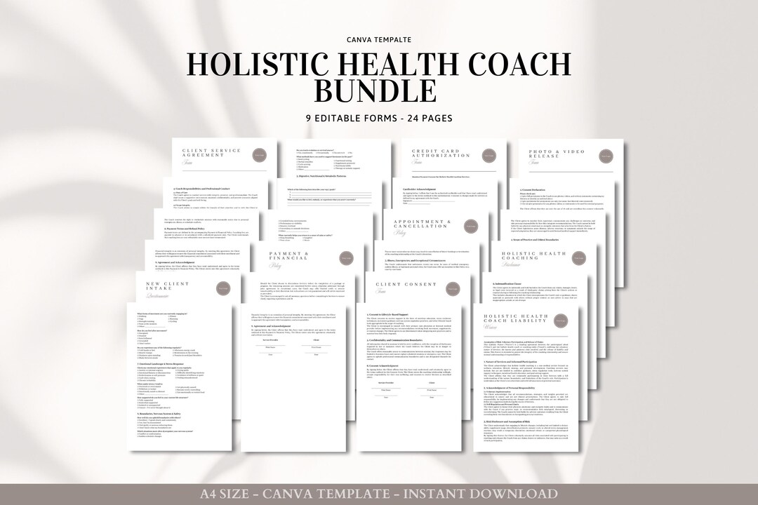 Holistic Health Coach Client Essentials Bundle | 9 Editable Forms ...