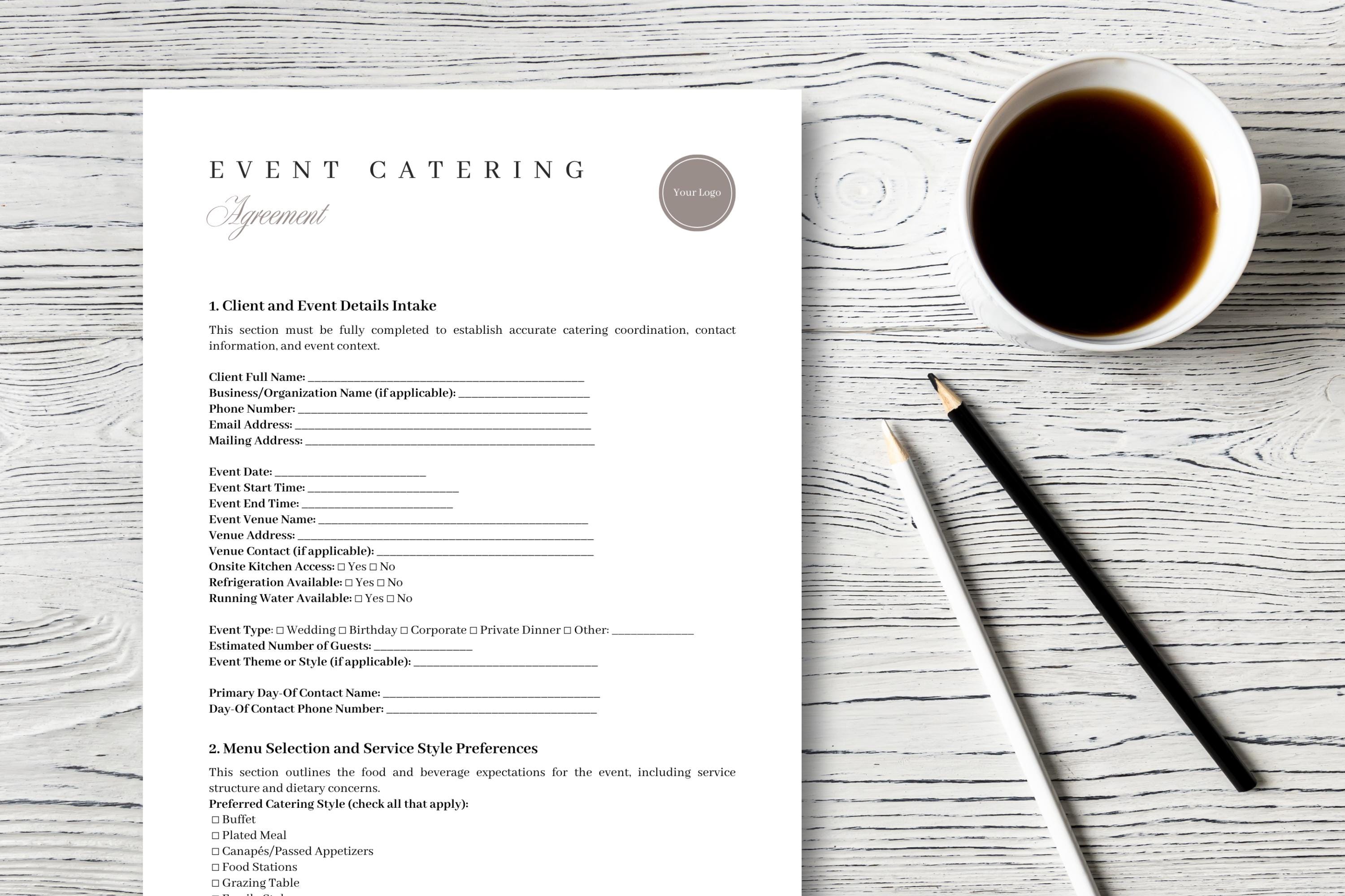 Event Catering Contract Template Editable Food Service Agreement Client ...