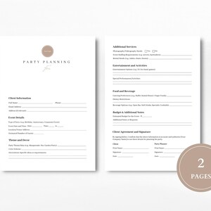 Party Planning Form and Bonus Invoice Canva Template - Customizable ...