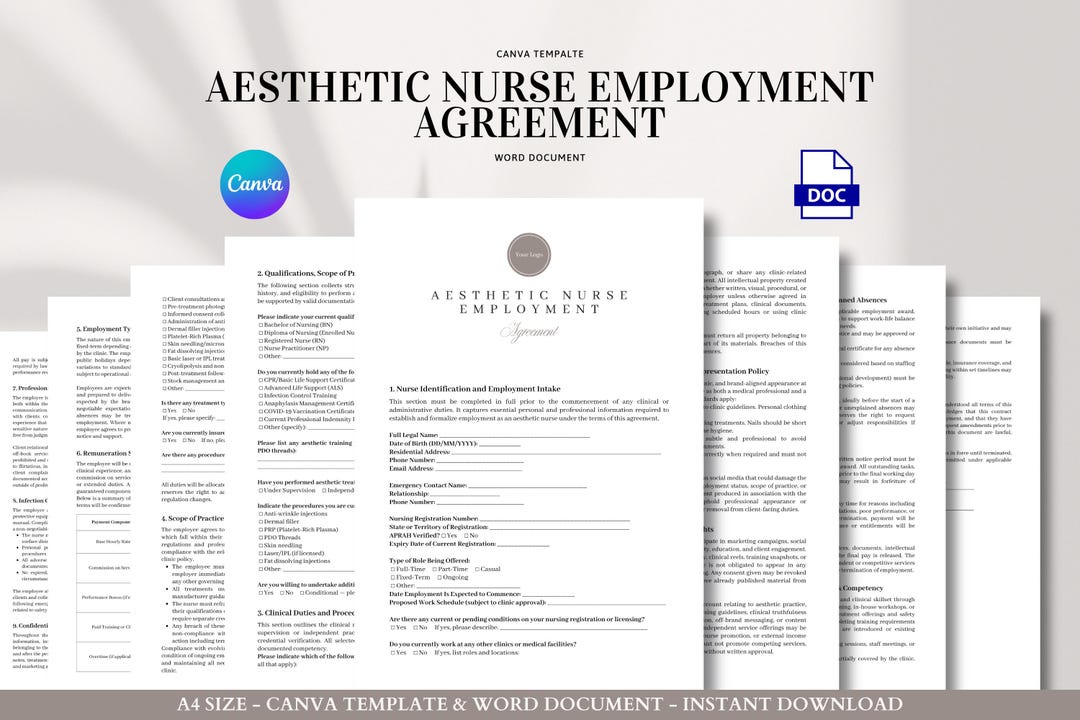 Aesthetic Nurse Employment Agreement Editable Medspa Contract for ...
