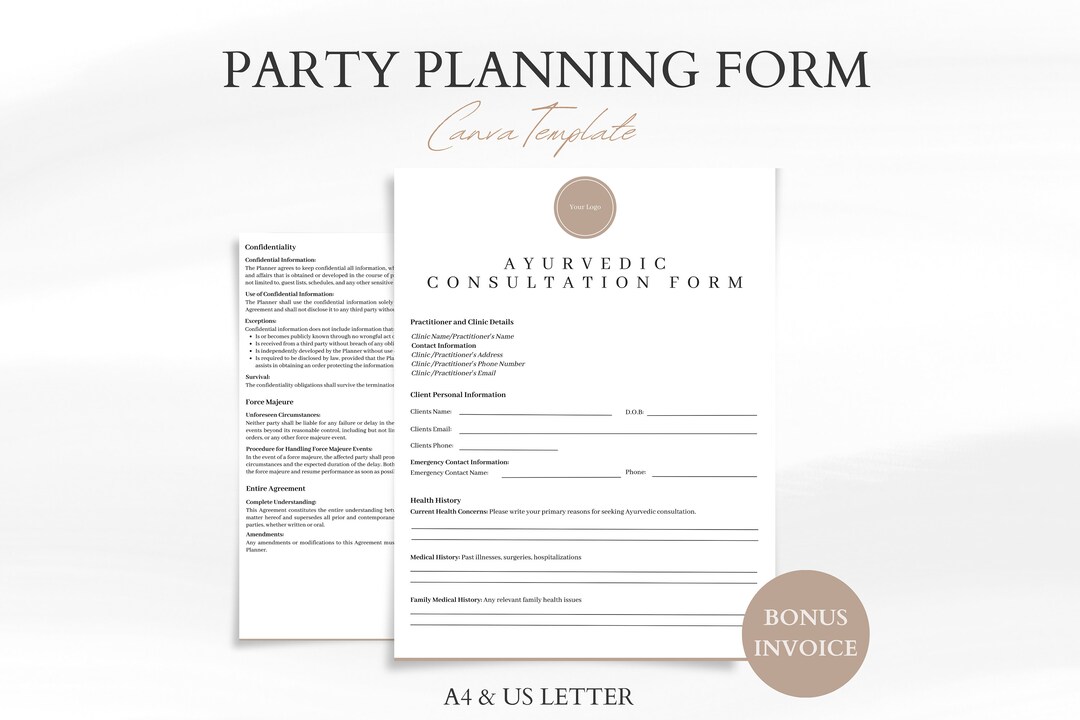 Party Planning Form and Bonus Invoice Template Customizable Canva ...