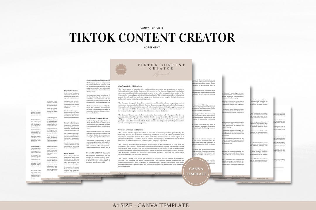 Tiktok Content Creator Agreement Canva Template Professional Influencer ...
