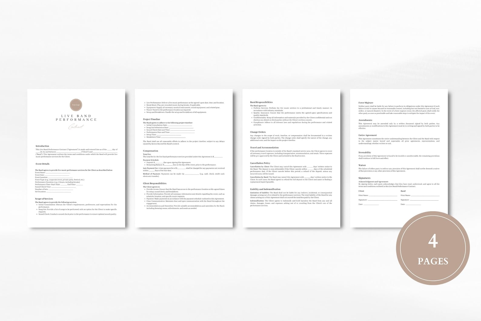Live Band Performance Contract Template - Professional Agreement for ...