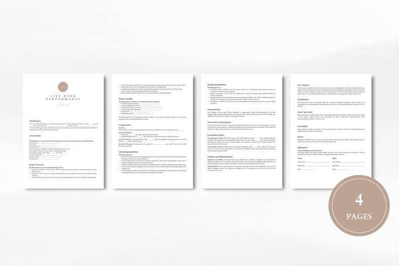 Live Band Performance Contract Template - Professional Agreement for ...