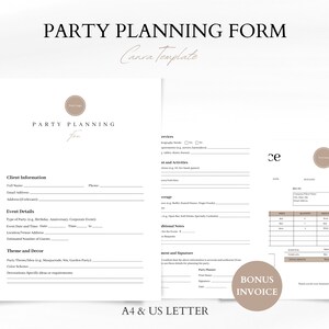 Party Planning Form and Bonus Invoice Template Customizable Canva ...