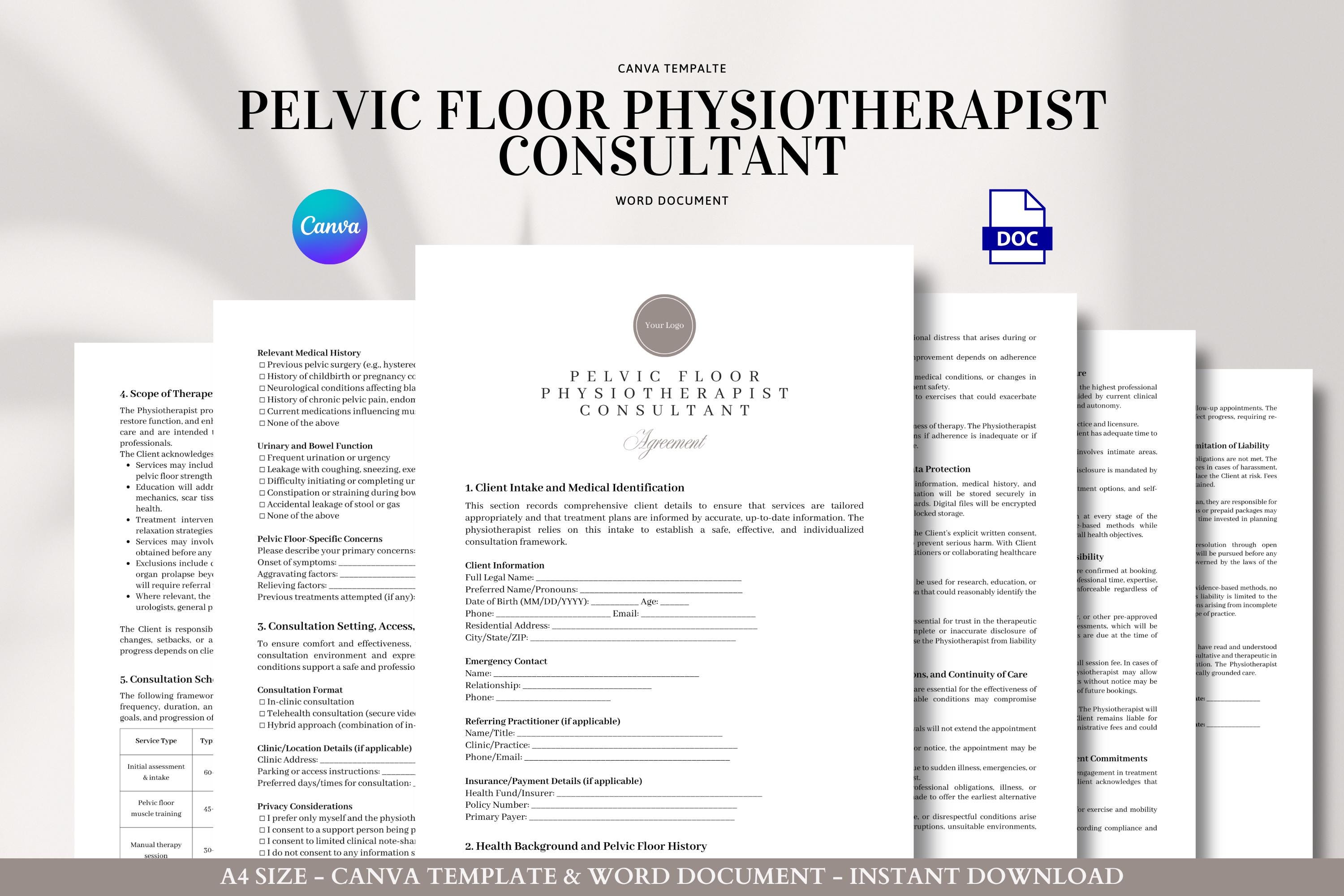 Pelvic Floor Physiotherapist Consultant Agreement Contract Template for ...