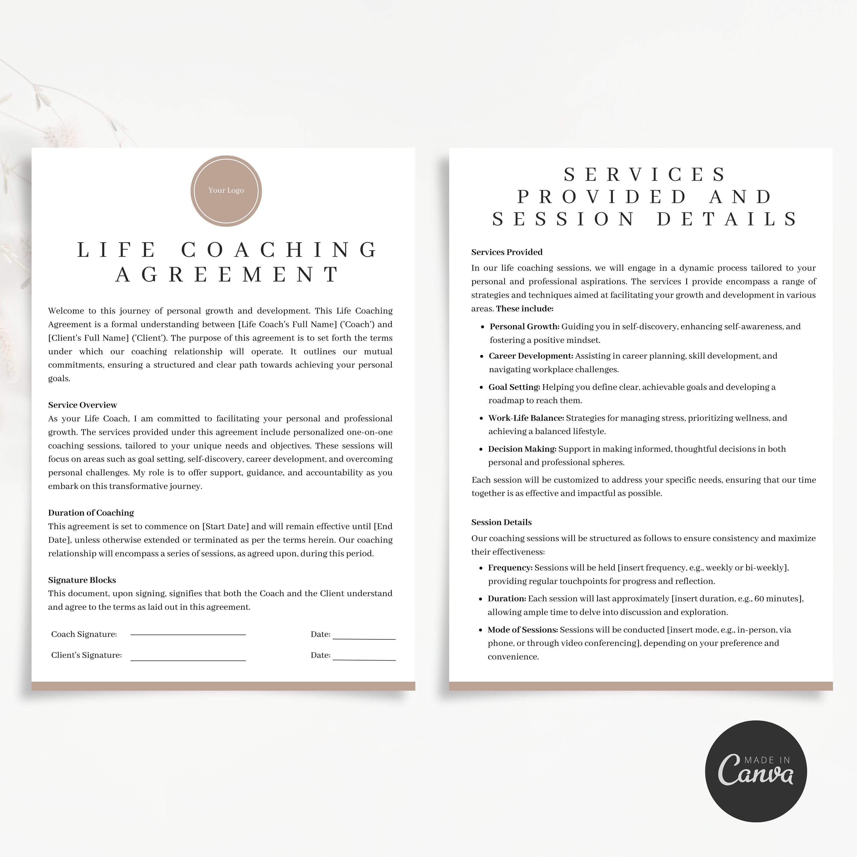 Life Coaching Contract Template Customizable Canva Template for Coaches ...