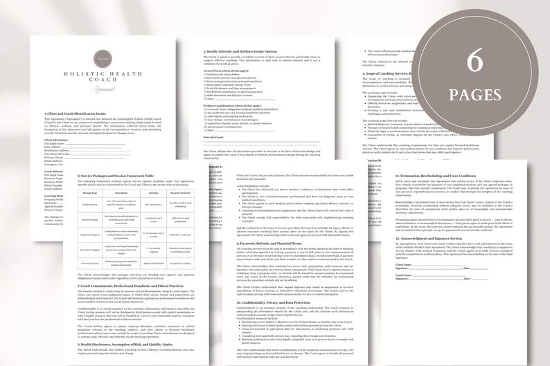 Holistic Health Coach Agreement Contract Template for Wellness Coaching ...