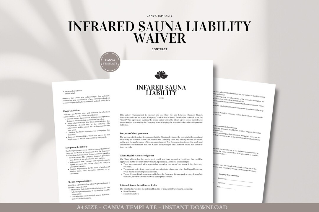 Infrared Sauna Liability Waiver | Editable Client Agreement for Sauna ...